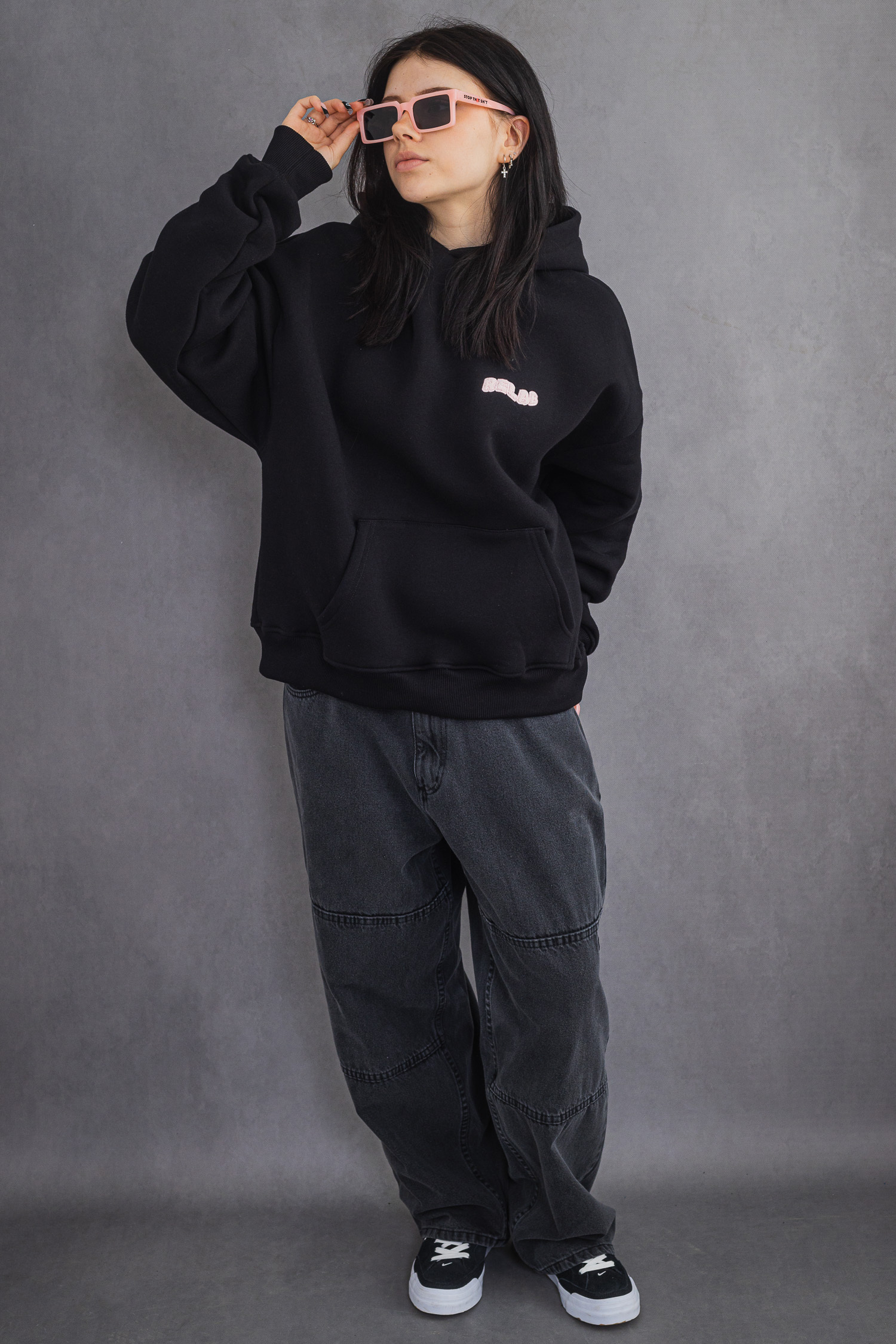 Bluza Z Kapturem Relab Basic Black Pink