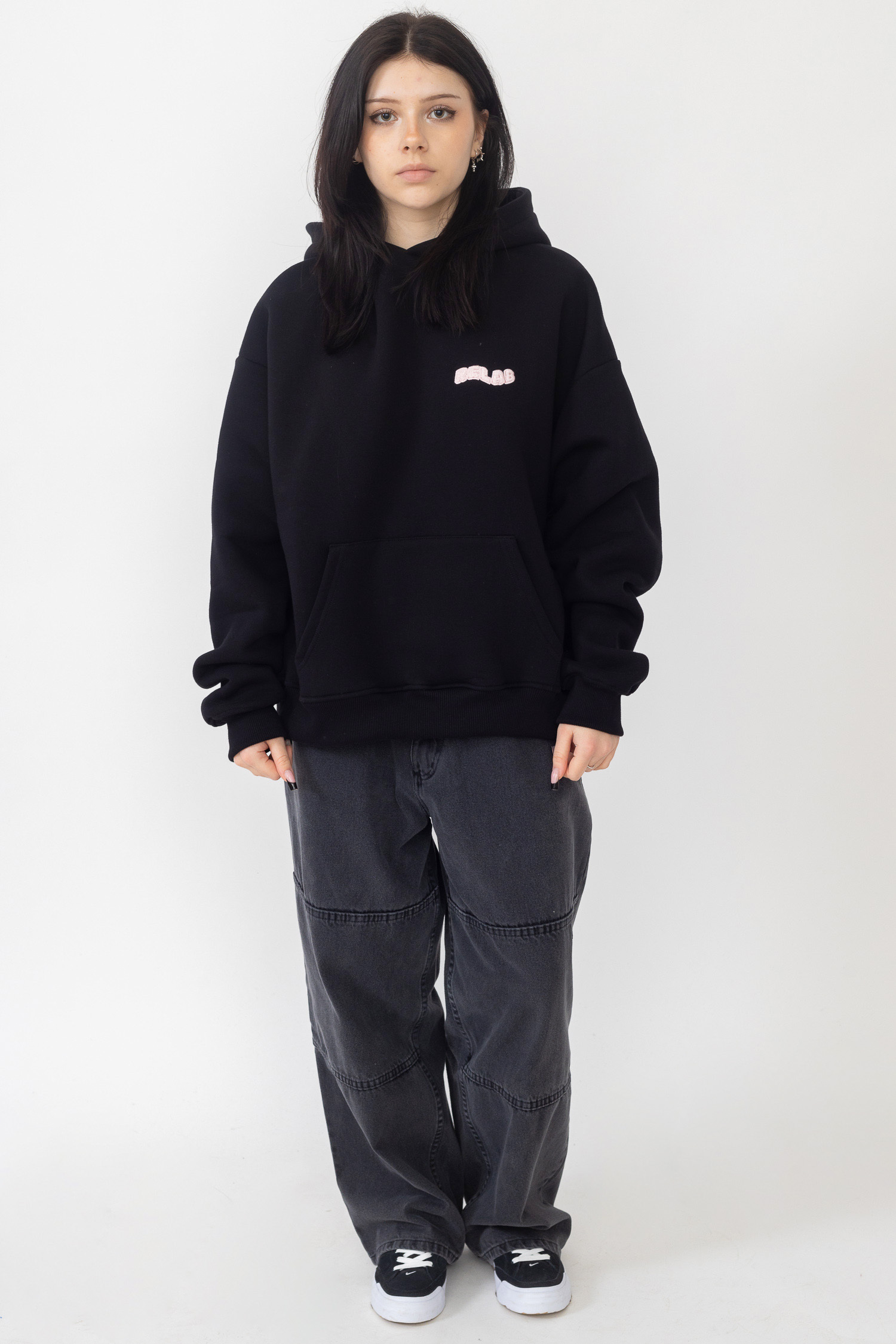 Bluza Z Kapturem Relab Basic Black Pink