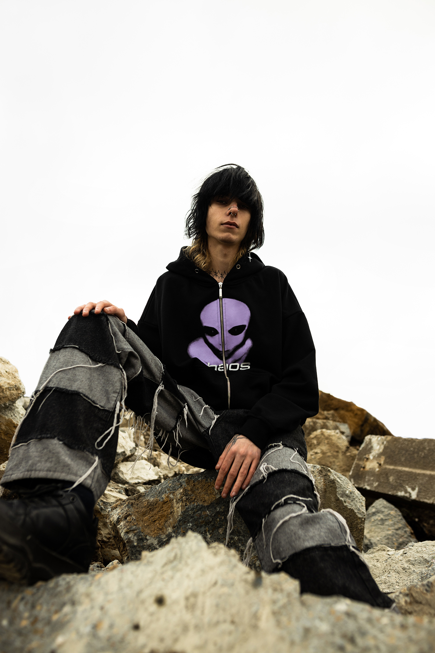 Chaos Alien Zip Hoodie Black Violet