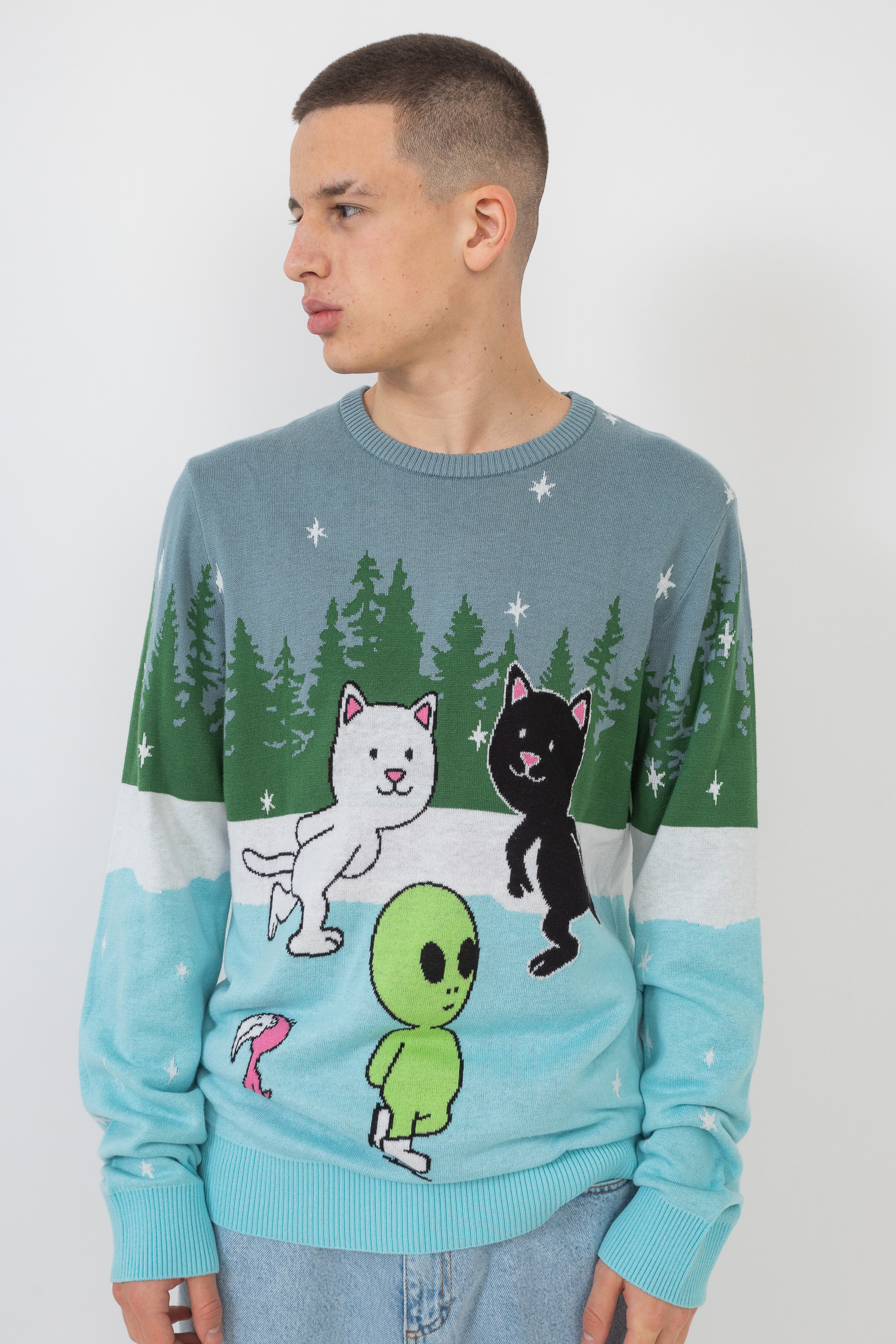 Ripndip Skating With Friends Knit Sweater Light Blue RNDHOL23112