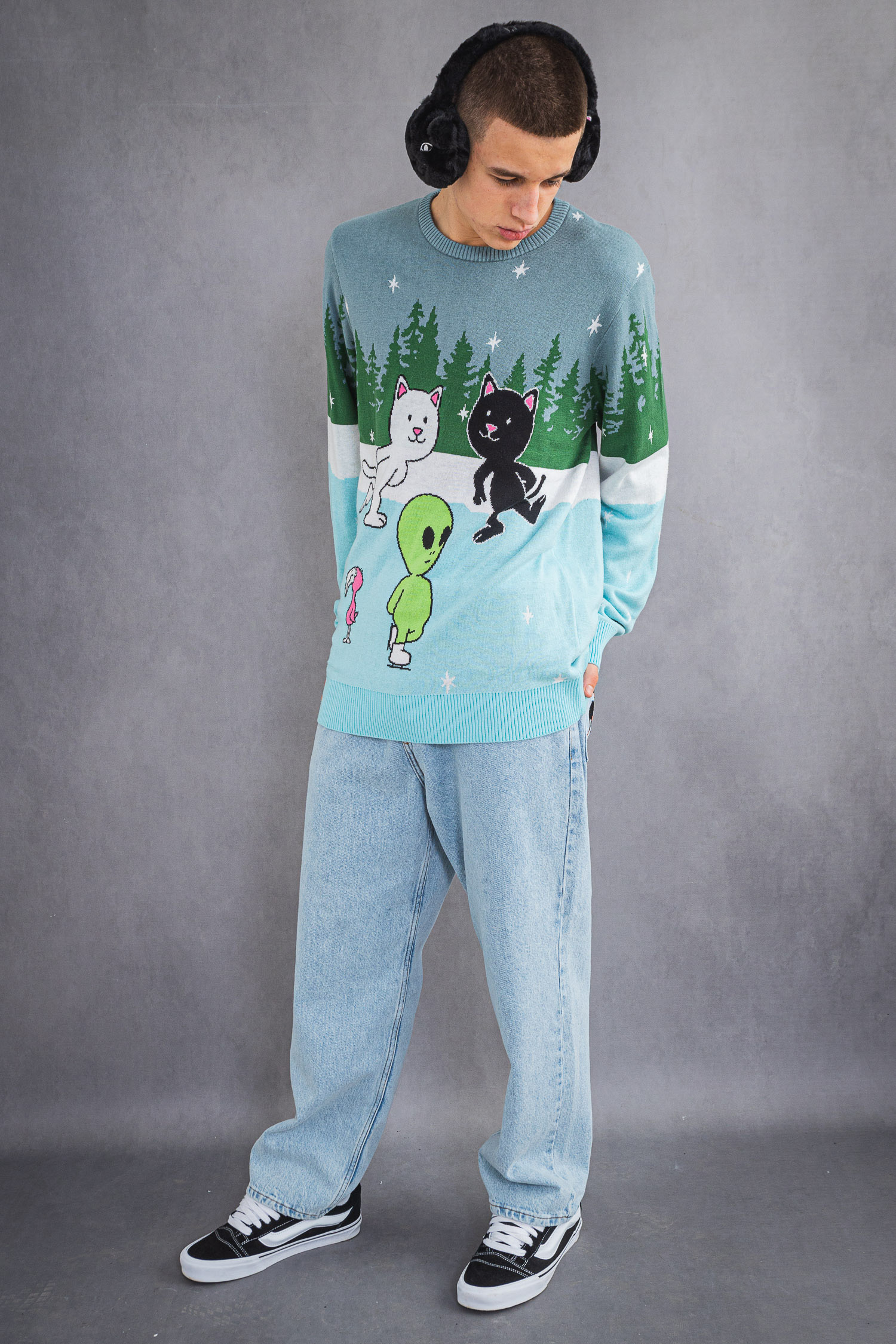 Ripndip Skating With Friends Knit Sweater Light Blue RNDHOL23112