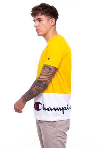 Champion Colur Block Warparound Logo T-shirt Citrus White 214208 YS022