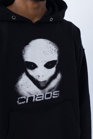 Chaos Alien Distressed Hoodie Black White