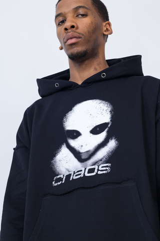Chaos Alien Distressed Hoodie Black White