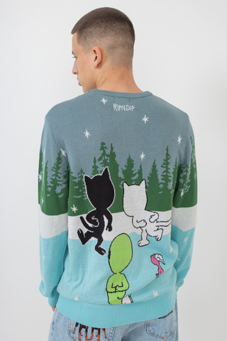 Ripndip Skating With Friends Knit Sweater Light Blue RNDHOL23112
